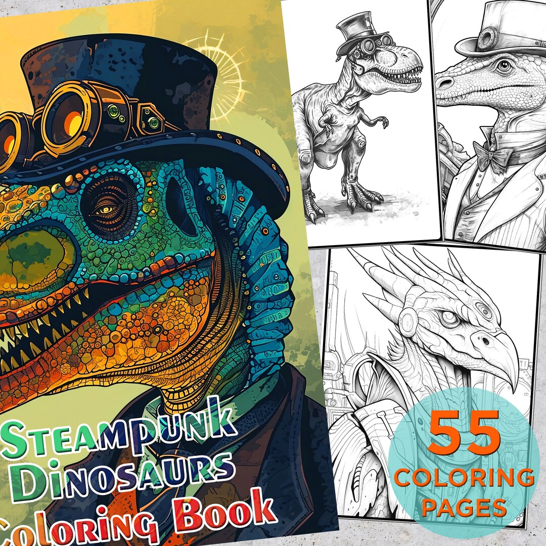 55 Steampunk Dinosaurs Coloring Pages, Printable Dinosaur Coloring ...