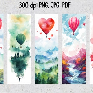50 Air Balloon Printable Bookmarks, Balloon Digital Download Bookmark ...