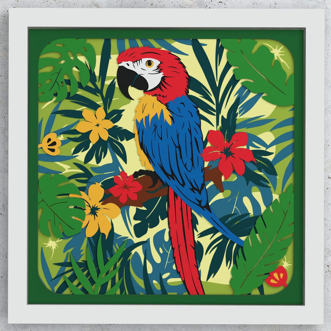 Parrot Shadow Box, Parrot 3D Layered SVG, Jungle Parrot Layered Design ...