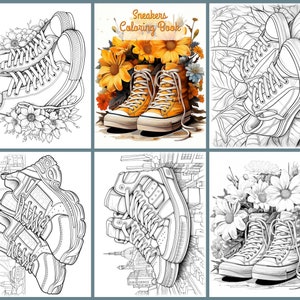 30 Sneakers Coloring Pages, Adults Printable Grayscale Coloring Book ...