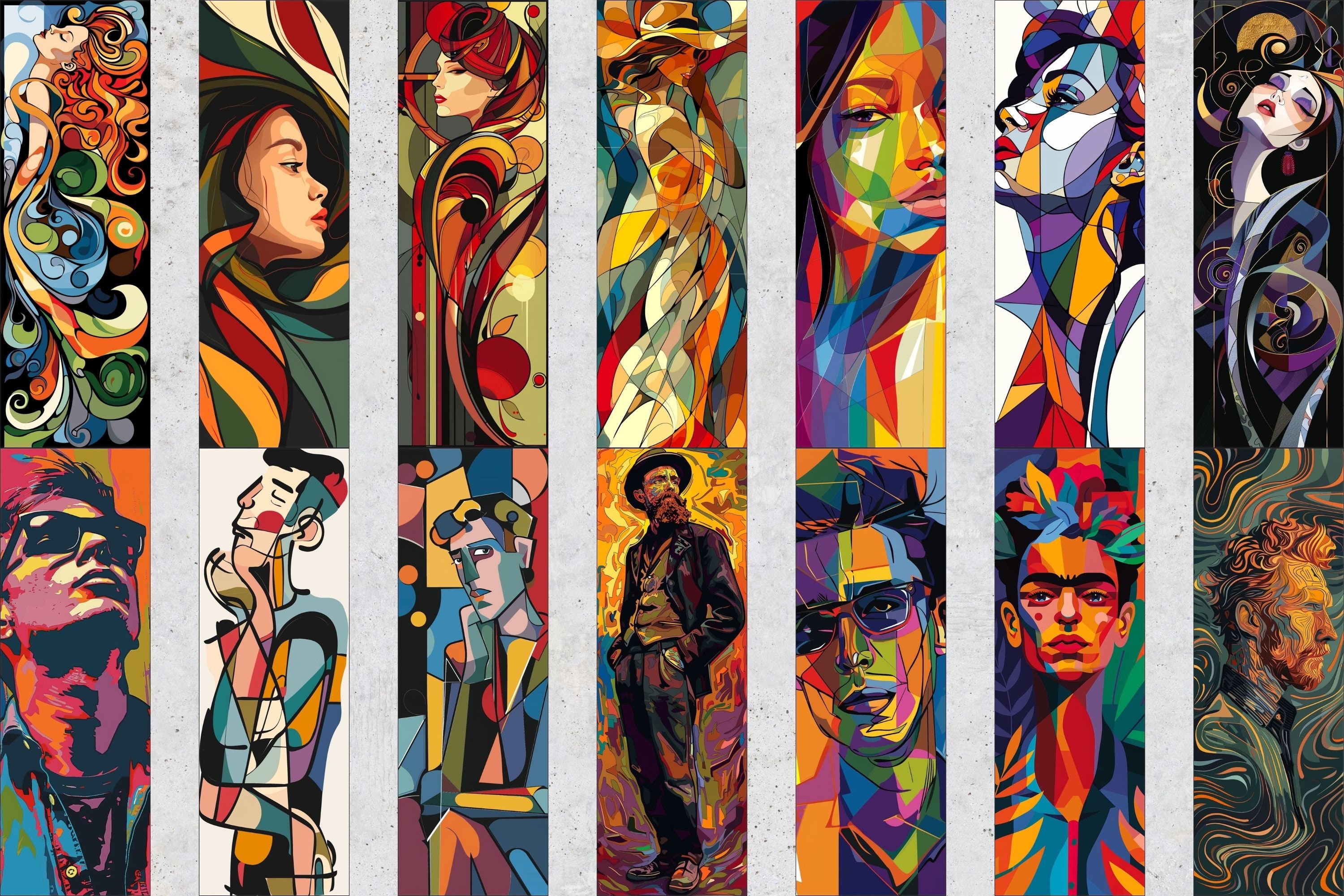 50 Abstract Portrait Printable Bookmarks, Art Digital Bookmark Sheets ...