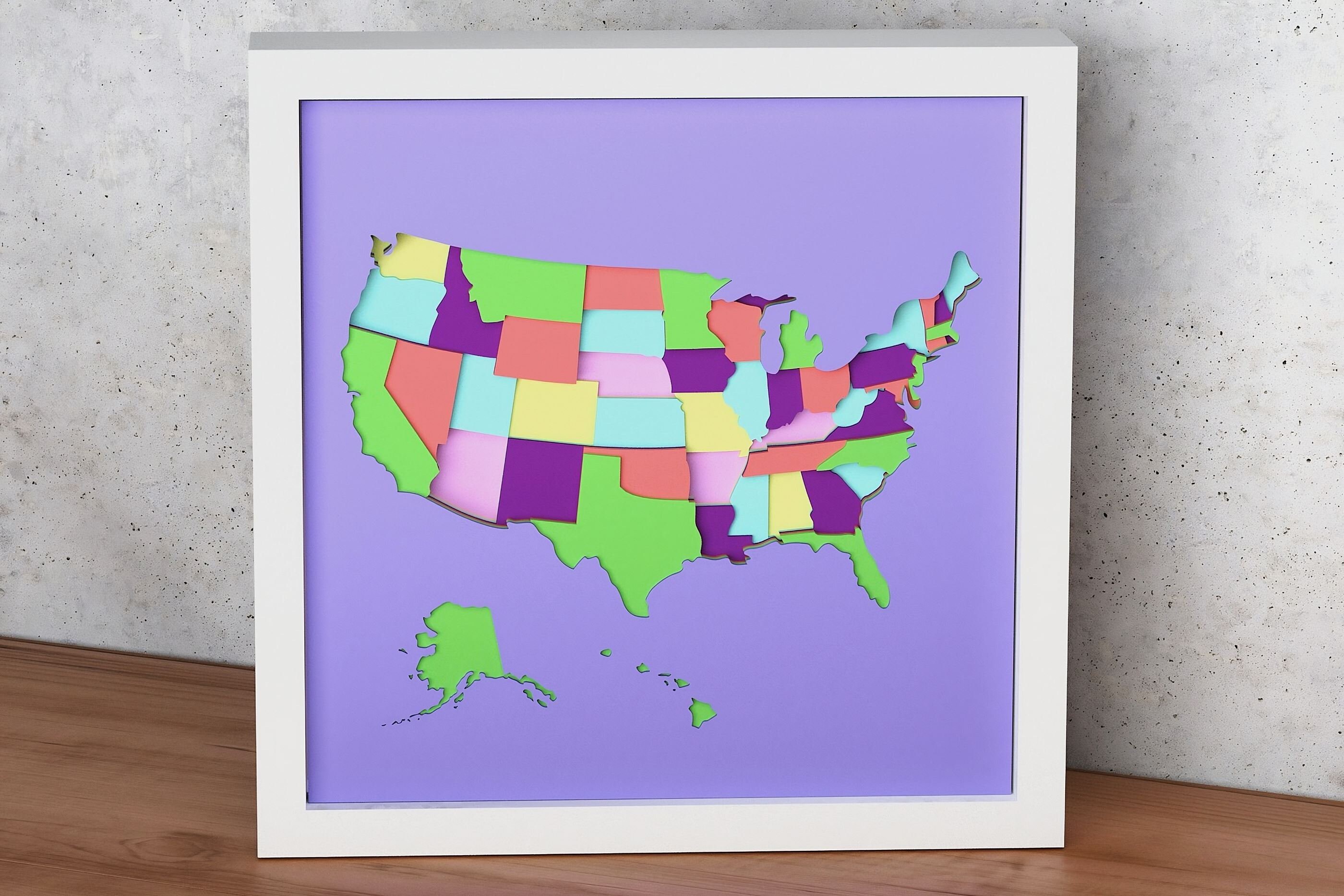 USA Map Shadow Box, SVG Layered Design for Cricut Silhouette and Other ...