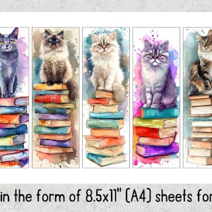 50 Cats on Books Printable Bookmarks, Kitten Digital Bookmark Sheets ...