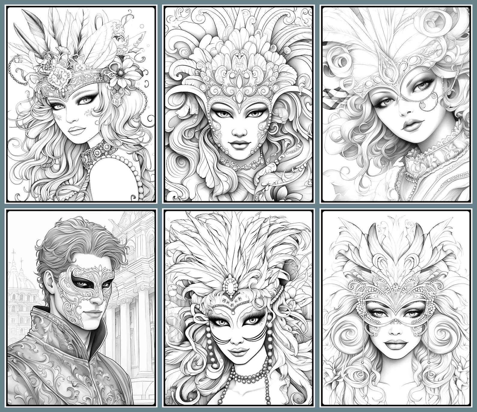 50 Venice Carnival Coloring Pages, Adults Printable Coloring Page ...