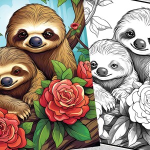 40 Charming Sloths Coloring Pages, Sloths Printable Grayscale Coloring ...