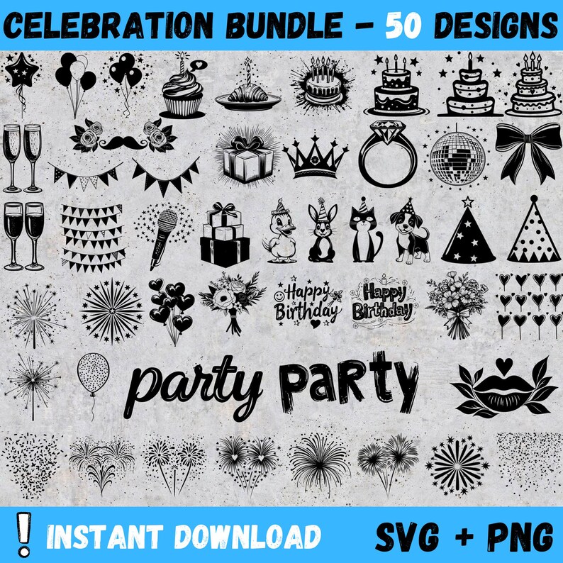 50 Celebration PNG & SVG Bundle, Holiday SVG Silhouettes Sublimation ...