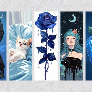 50 Total Blue Printable Bookmarks, Blue Digital Download Bookmark ...