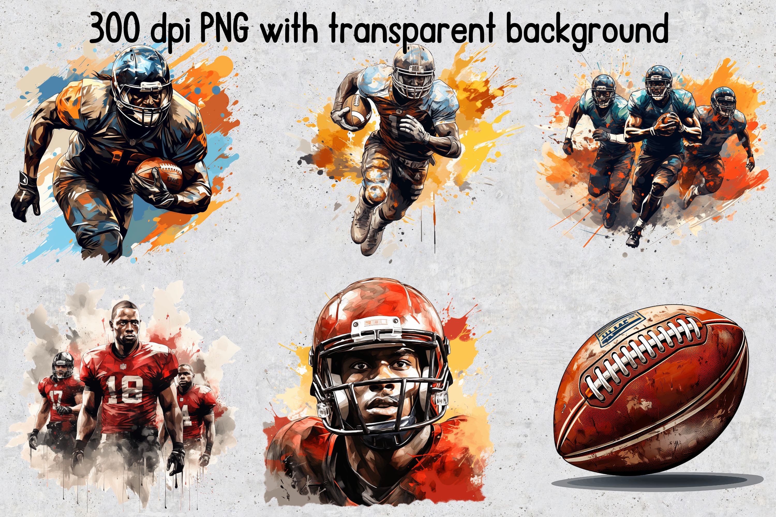 30 American Football PNG Sublimation Clip Art, Set of Transparent PNG ...