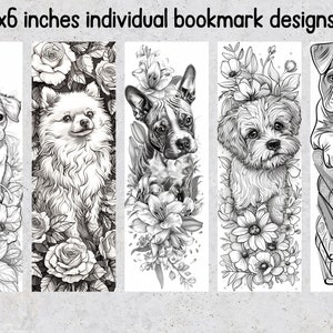 50 Printable Bookmarks for Coloring Dogs, Dogs Digital Download ...