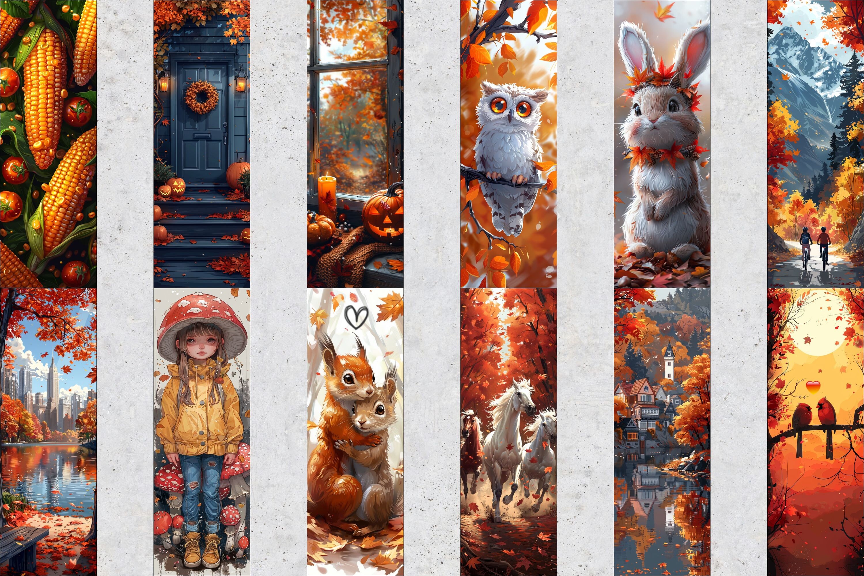 50 Autumn Printable Bookmarks, Autumn Digital Download Bookmark Sheets ...