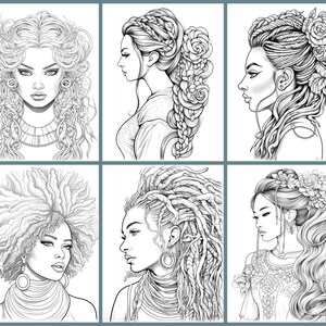35 Braided Hairstyles Coloring Pages, Braid Printable Grayscale Coloring Book for Adults, Hairdo ...