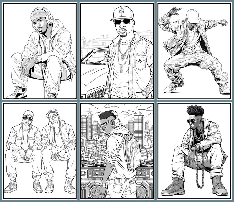 50 Hip Hop Music Coloring Pages, Hip-hop Rap Printable Grayscale ...