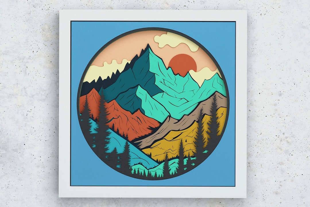 Mountains Landscape Shadow Box SVG Layered Design for Cricut - Etsy