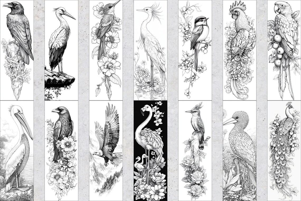 50 Printable Bookmarks for Coloring Birds, Birds Digital Download ...