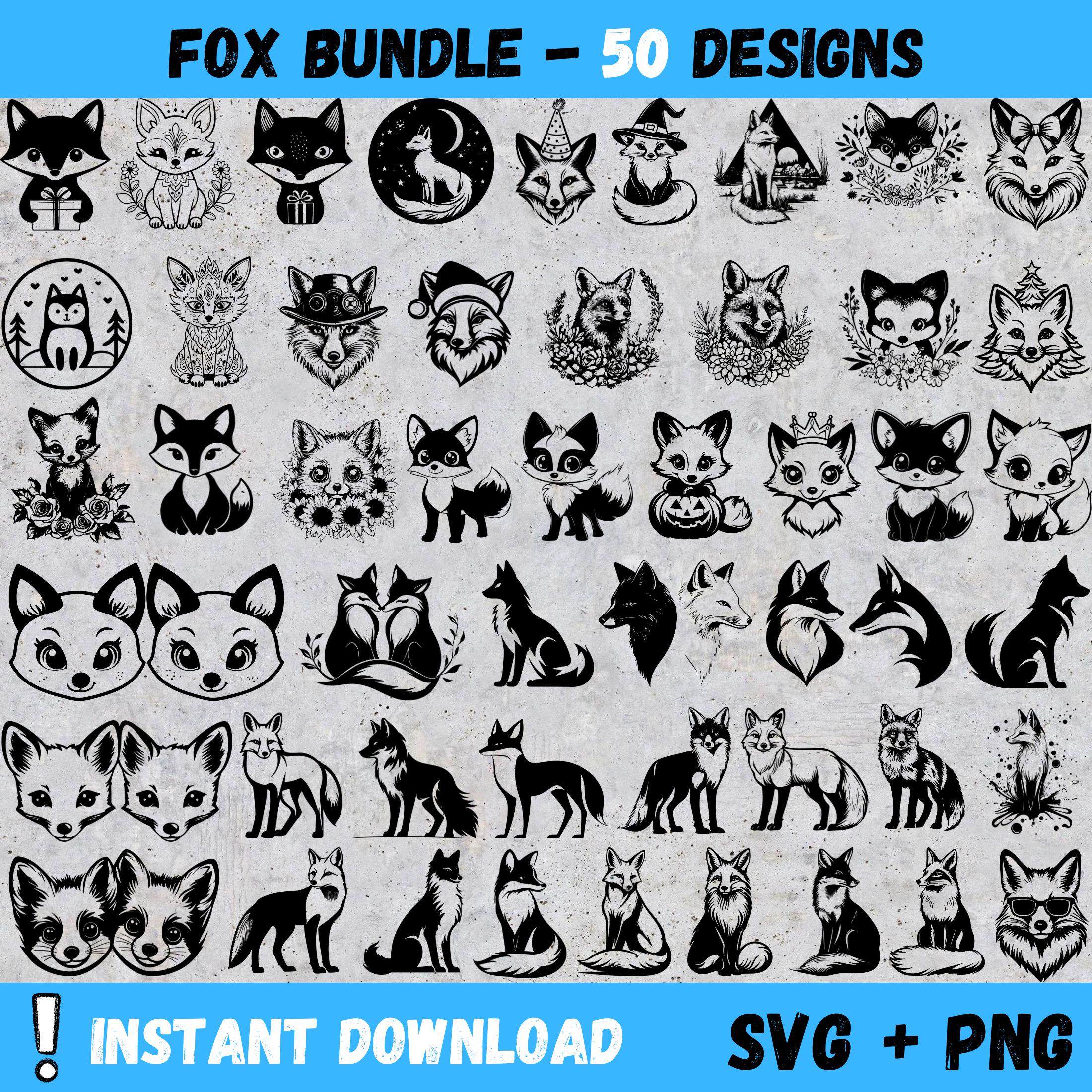 50 Fox PNG & SVG Bundle, Fox SVG Silhouettes Sublimation, Fox ...