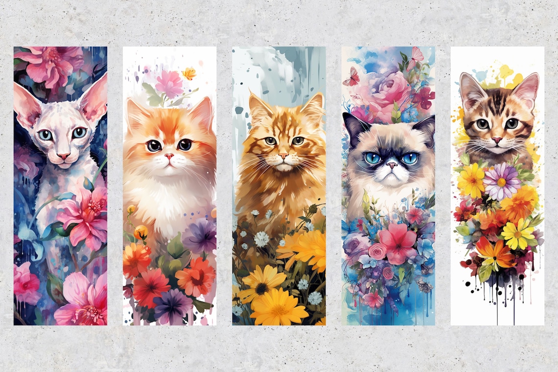 50 Cute Cat Printable Bookmarks, Kitten Digital Bookmark Sheets, Cat ...