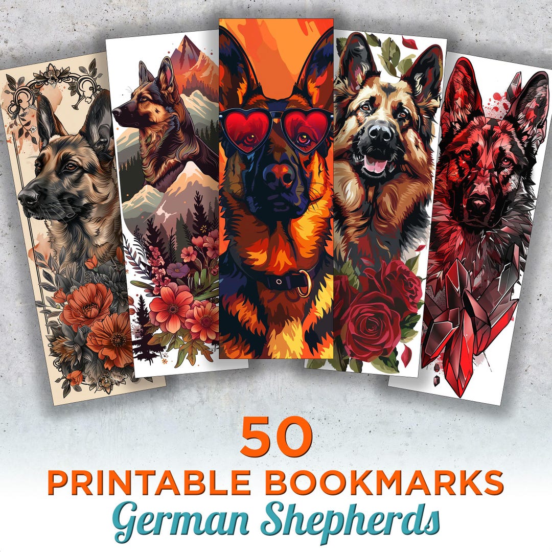 50 German Shepherd Printable Bookmarks, German Shepherd Digital ...
