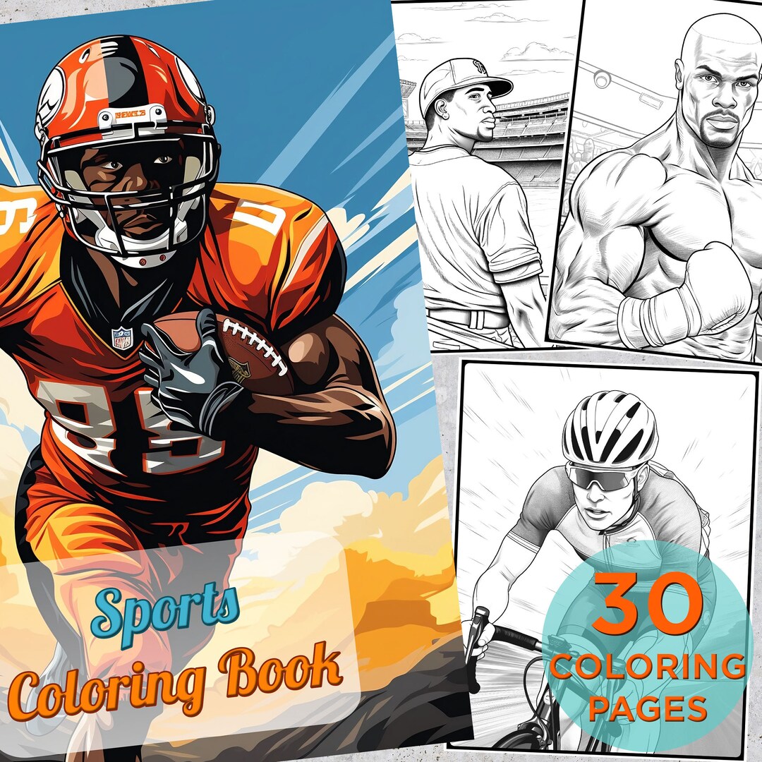 30 Sport Coloring Pages, Sport Adults Printable Grayscale Coloring Book ...