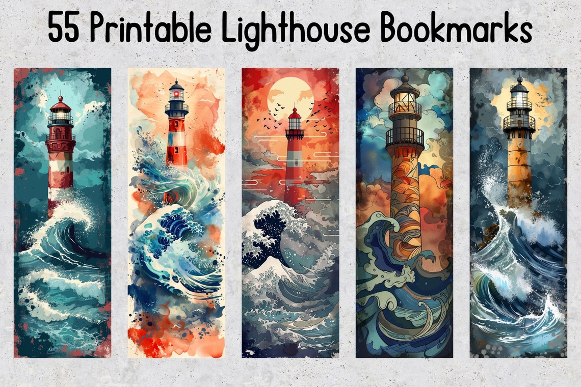 55 Lighthouse Printable Bookmarks, Ocean Digital Download Bookmark ...