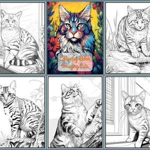 35 Realistic Cats Coloring Pages, Lifelike Cats Printable Grayscale ...