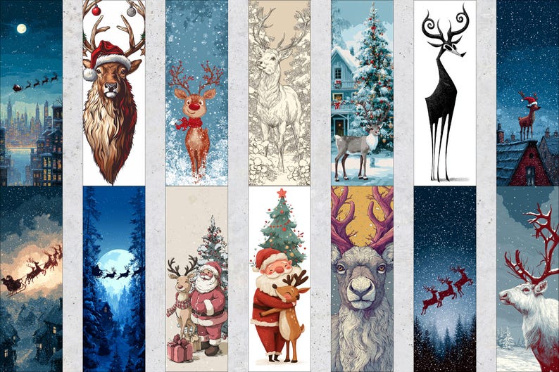 50 Santa's Reindeer Printable Bookmarks, Christmas Deer Rudolph Digital ...