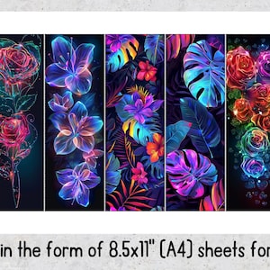 50 Neon Flowers Printable Bookmarks, Floral Digital Download Bookmark ...