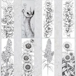 50 Printable Bookmarks for Coloring Flowers, Floral Digital Download ...