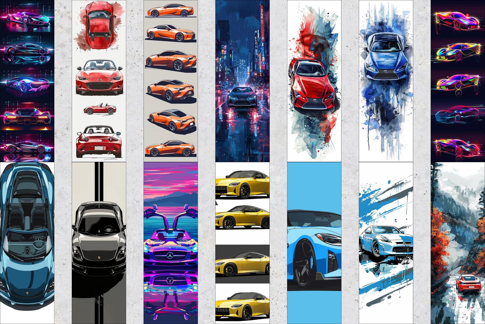 50 Sport Car Printable Bookmarks, Sport Car Digital Download Bookmark ...