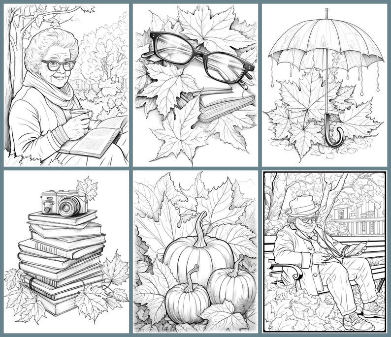 30 Autumn Coloring Pages, Autumn Fall Adults Printable Grayscale ...