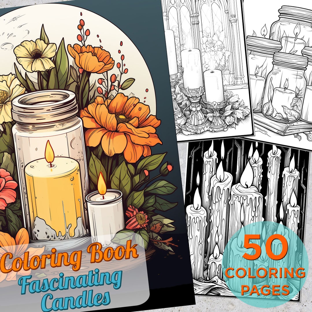 50 Candle Coloring Pages, Adults Printable Coloring Page With Gothic ...