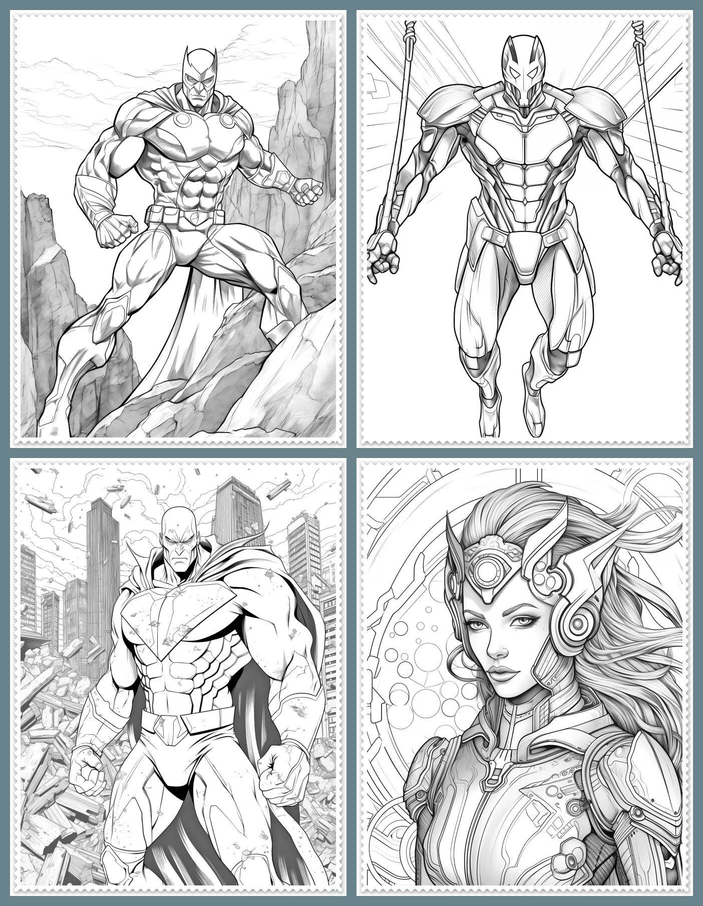 34 Superheroes Coloring Pages, Adults Printable Grayscale Hero Coloring ...