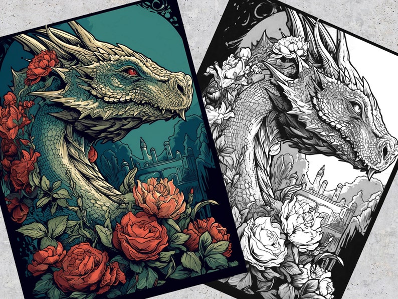 25 Magic Dragons Coloring Pages Adults Kids Printable - Etsy