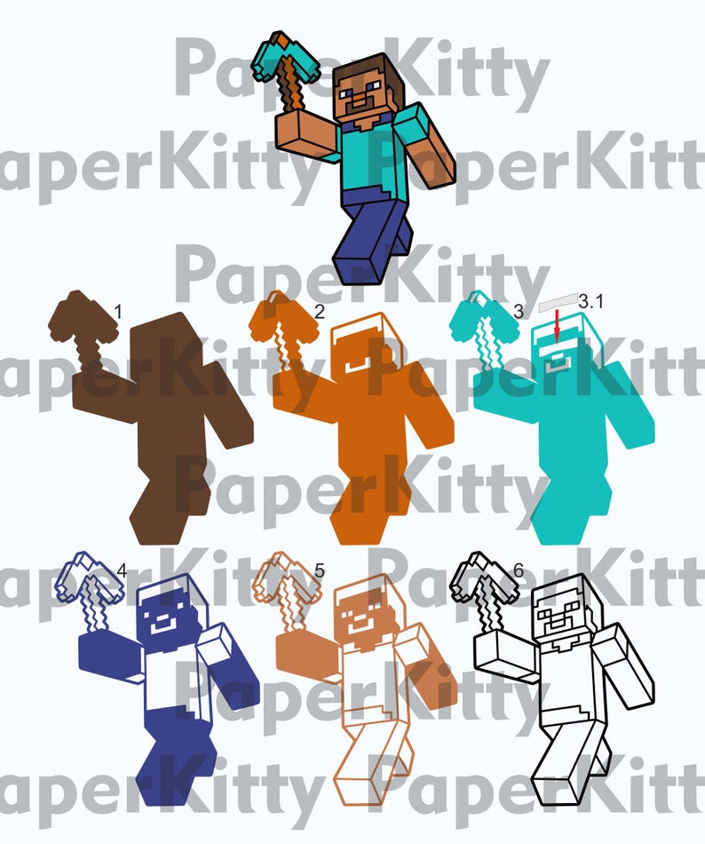 Blocky Game Guy Layered Design for Laser and Paper Cutting, Blocky Game ...