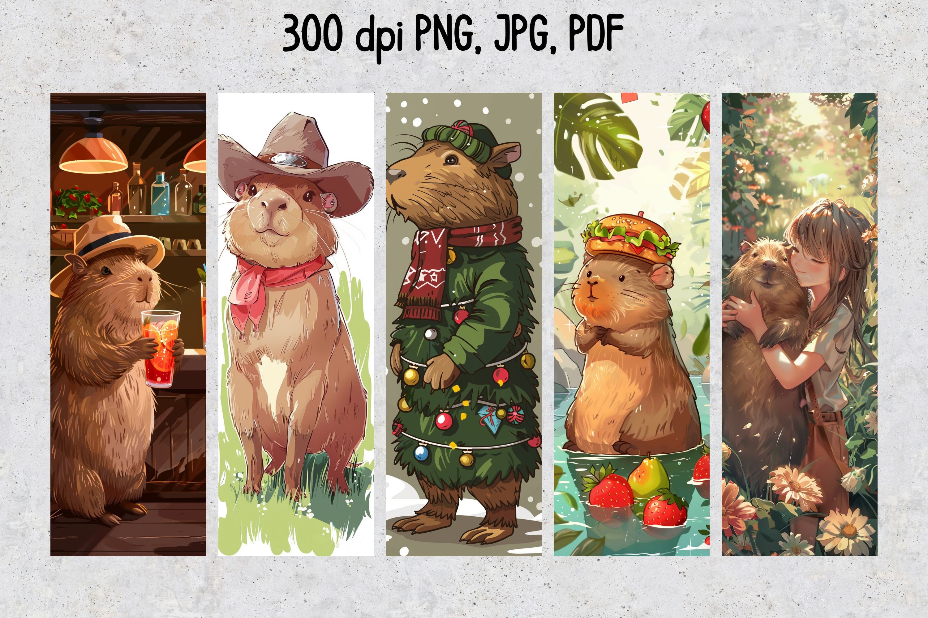 50 Capybara Printable Bookmarks, Capybara Digital Download Bookmark ...