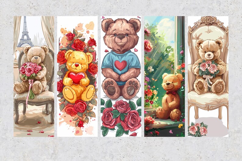 40 Teddy Bear Printable Bookmarks, Toy Bear Digital Download Bookmark ...