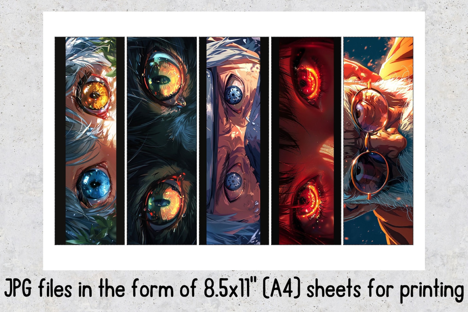 50 Anime Eye Printable Bookmarks, Anime Digital Download Bookmark ...