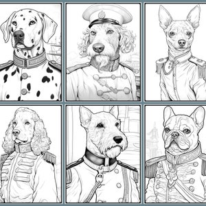 40 Royal Dogs Coloring Pages, Dog Portraits Adults Printable Grayscale ...