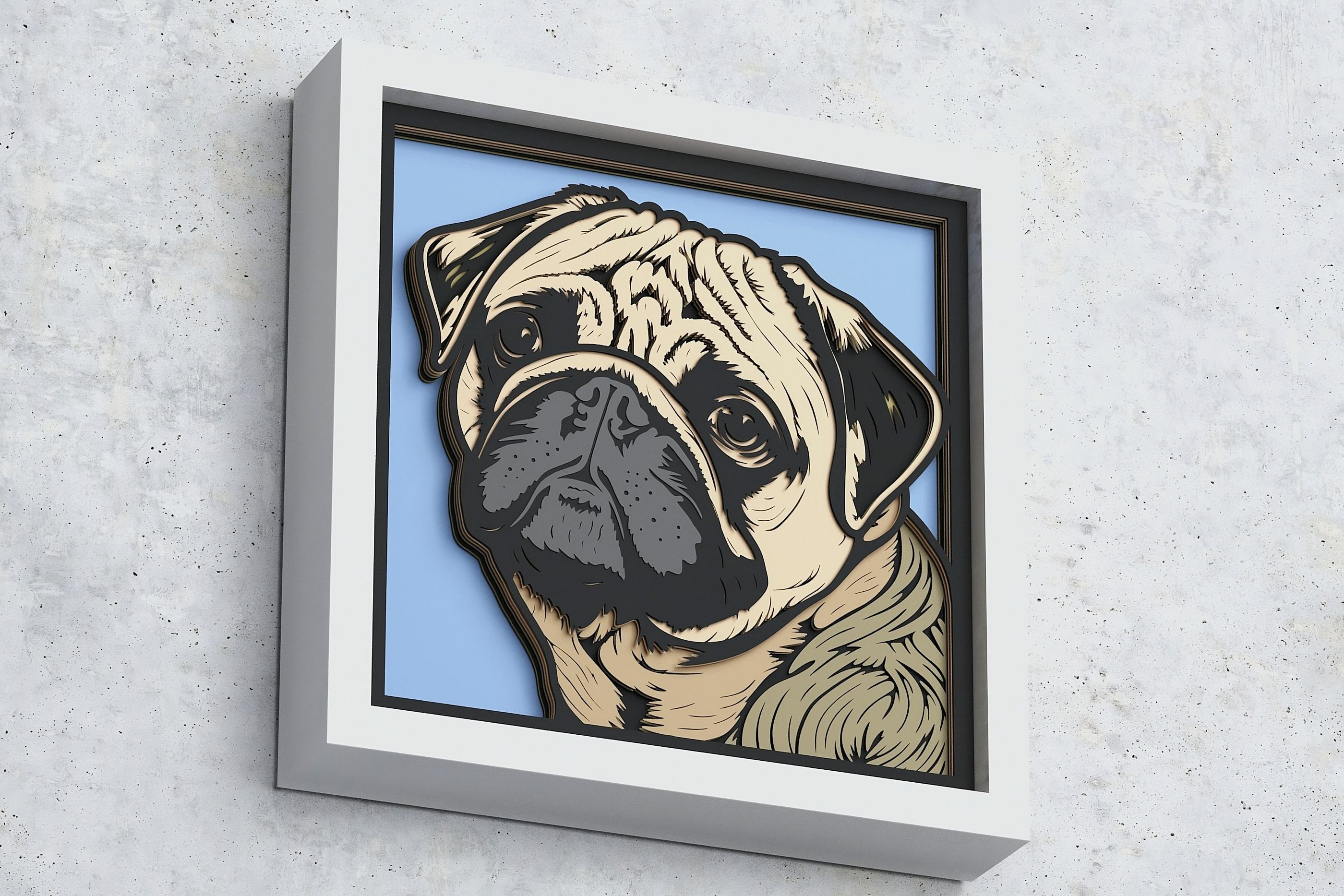 Pug Dog Shadow Box Pug Dog SVG Layered Design for Cricut - Etsy