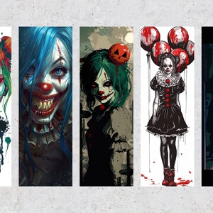 50 Evil Clown Printable Bookmarks, Evil Clowns Digital Bookmark Sheets ...