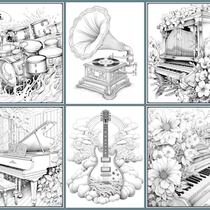 30 Melodious Coloring Pages, Music Printable Grayscale Coloring Book ...