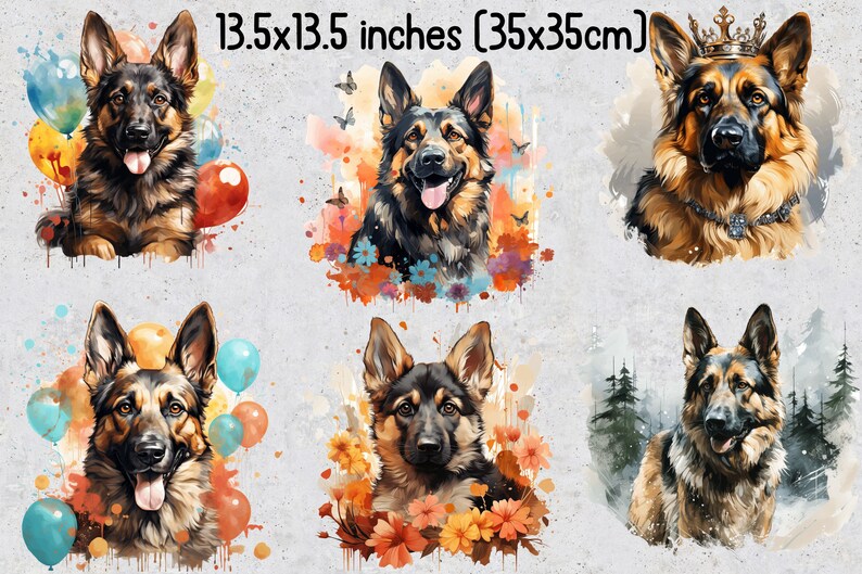 30 German Shepherd PNG Cliparts, Watercolor Shepherd Sublimation, Set ...