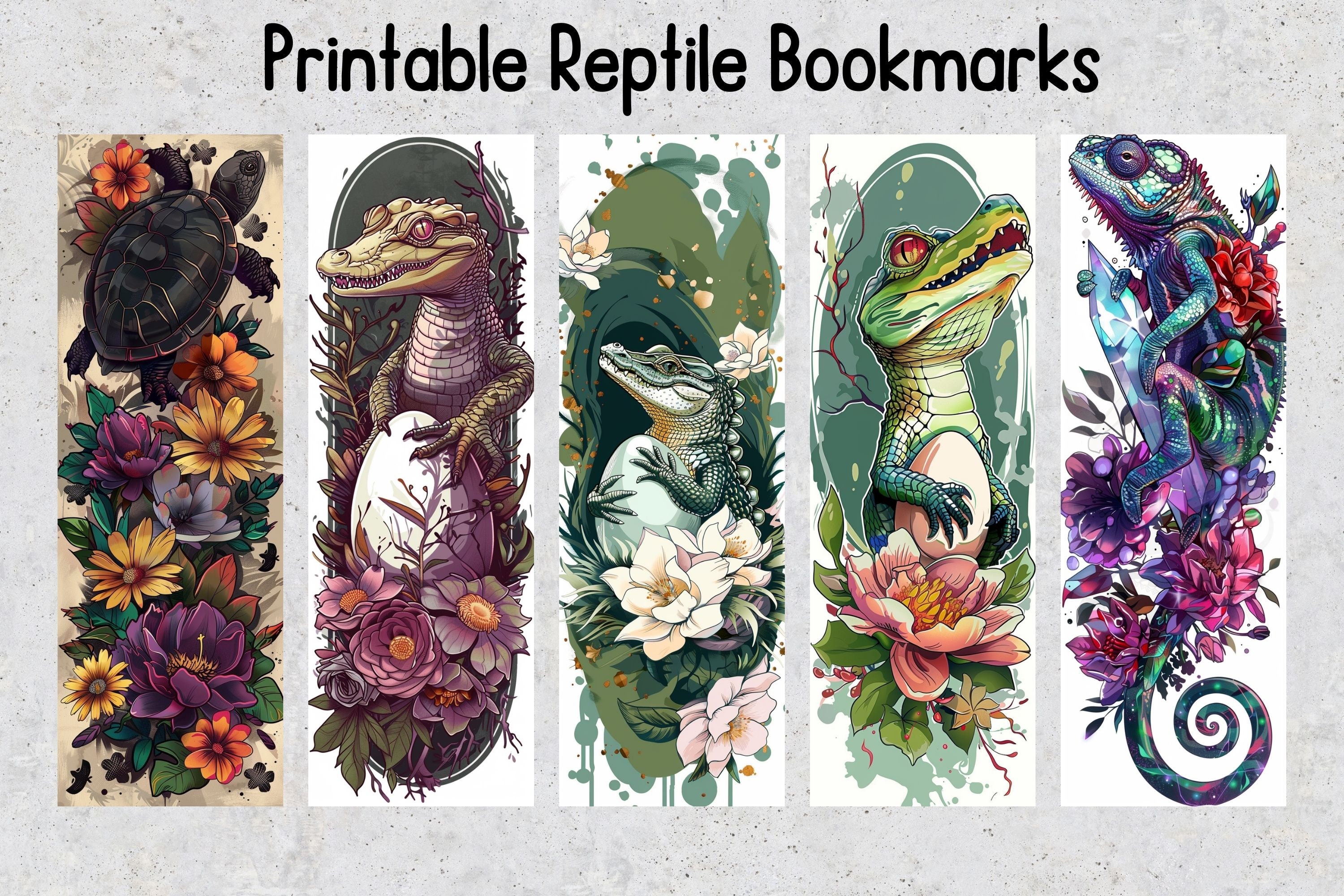50 Reptile Printable Bookmarks, Reptile Digital Download Bookmark Sheet ...