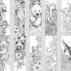 50 Printable Bookmarks for Coloring Animals, Animals Digital Download ...