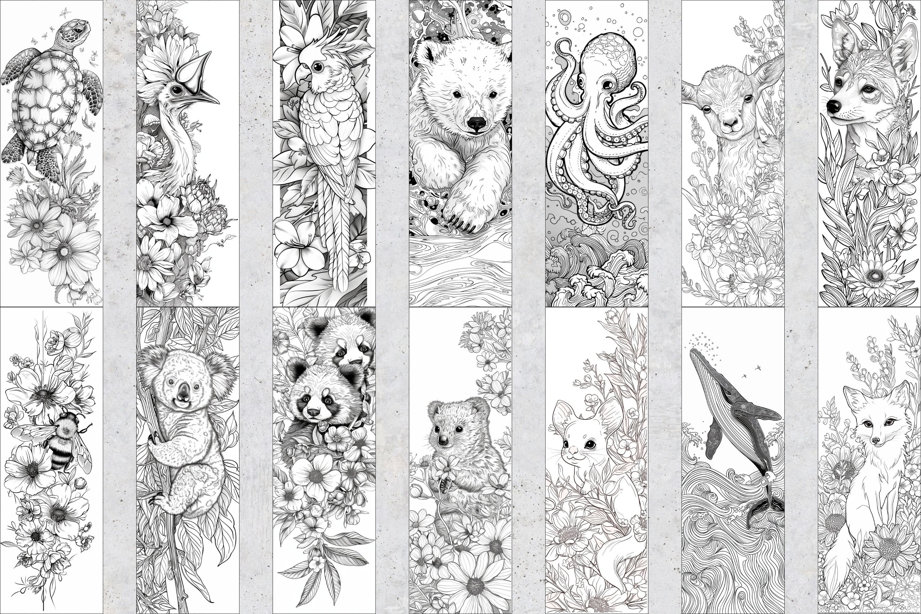 50 Printable Bookmarks for Coloring Animals, Animals Digital Download ...