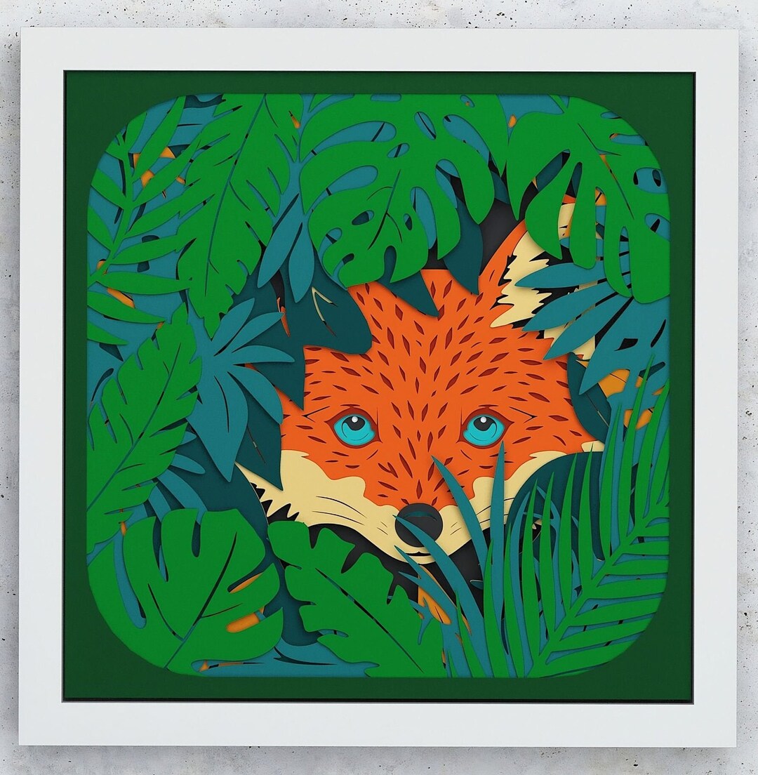 Fox in the Bushes Shadow Box, Fox Hiding in Leaves SVG Layered Design ...