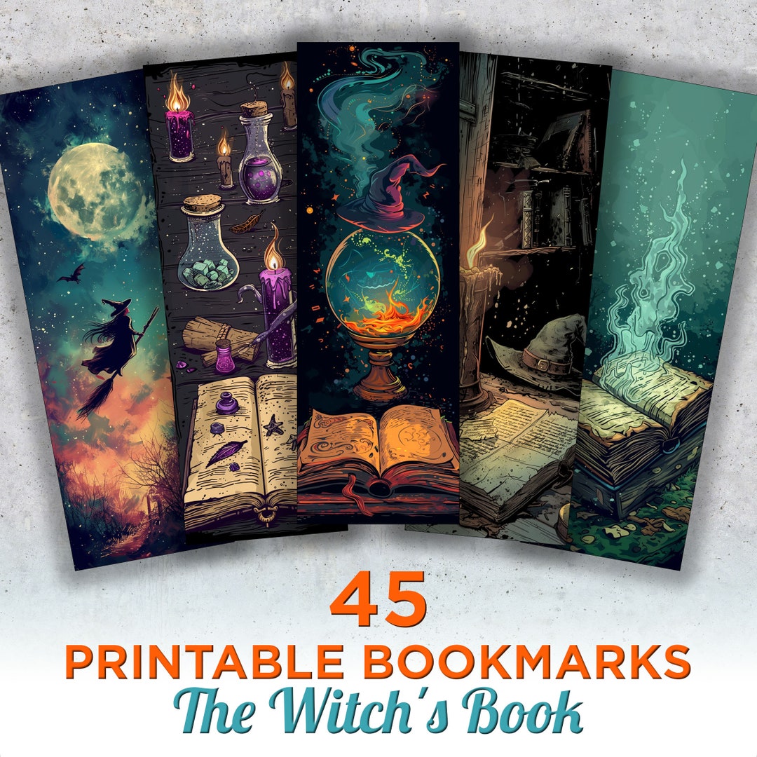 45 Witch's Book Printable Bookmarks, Witch Digital Bookmark Sheets ...