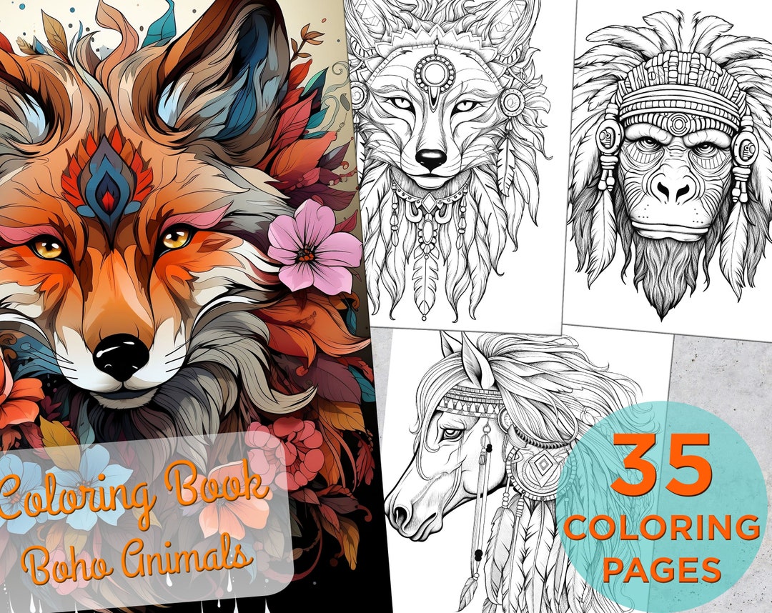 35 Boho Animals Coloring Pages, Boho Animals Printable Grayscale ...