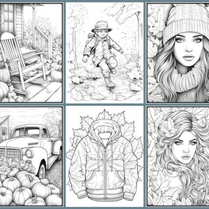 30 Autumn Coloring Pages, Autumn Fall Adults Printable Grayscale ...