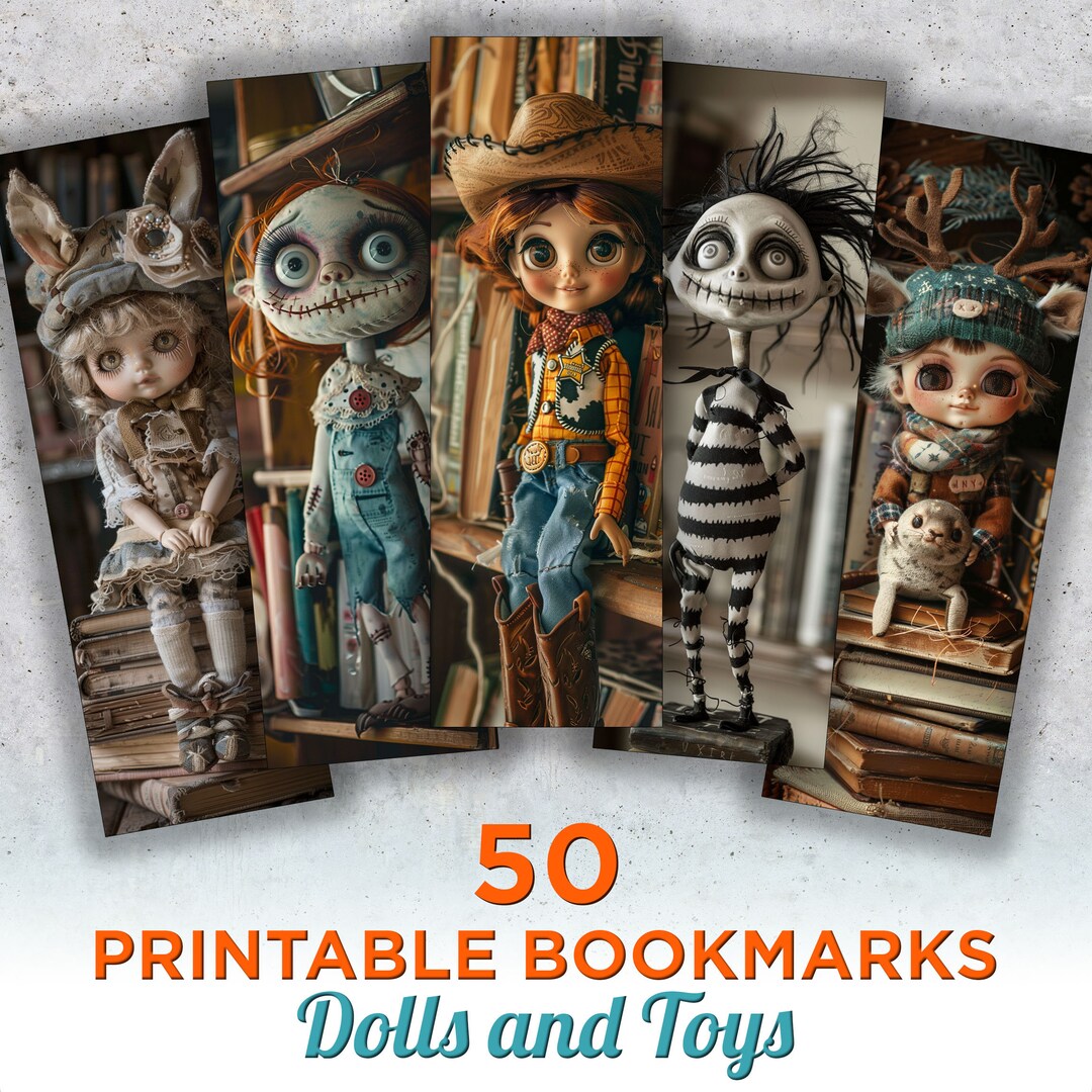 50 Dolls and Toys Printable Bookmarks, Dolls Digital Download Bookmark ...