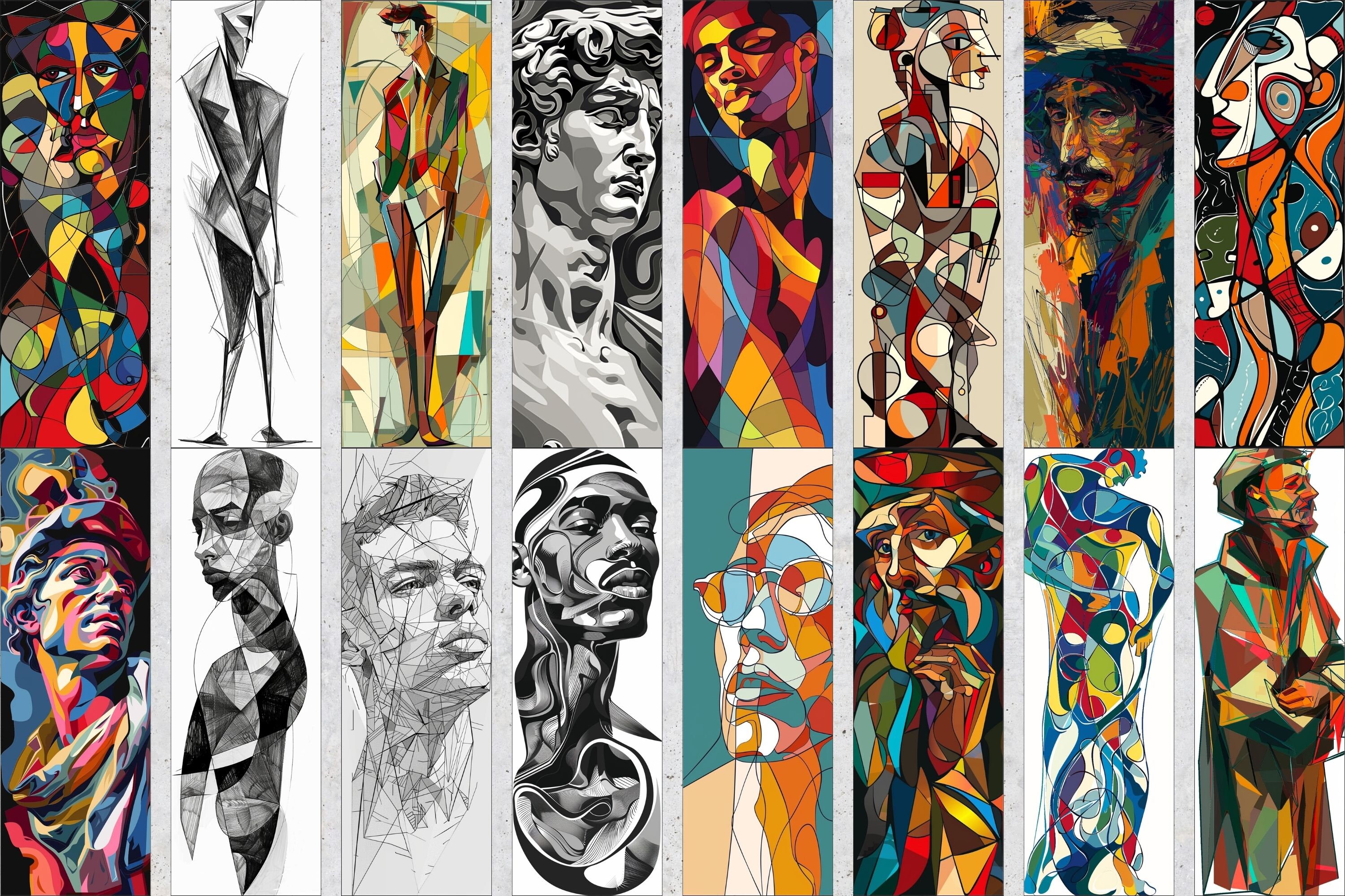 50 Abstract Portrait Printable Bookmarks, Art Digital Bookmark Sheets ...